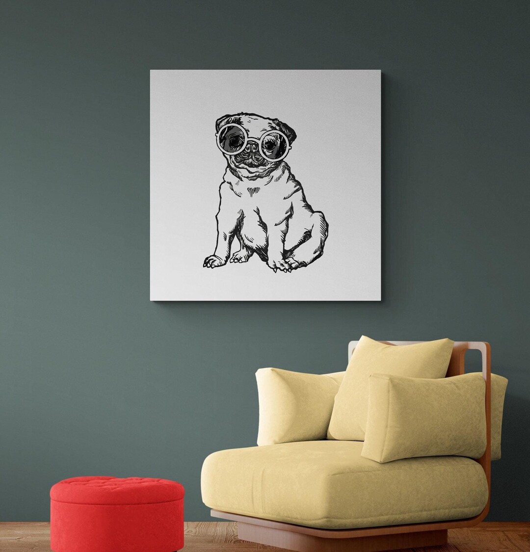 Pug Wall Art Canvas Wall Décor - Dog Wall Décor - Sketch Wall Art Pet ...