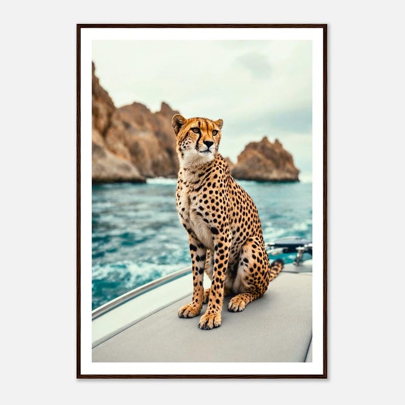 Fine Art Cheetah on Yacht Print - Coastal Cheetah Portrait Framed ...