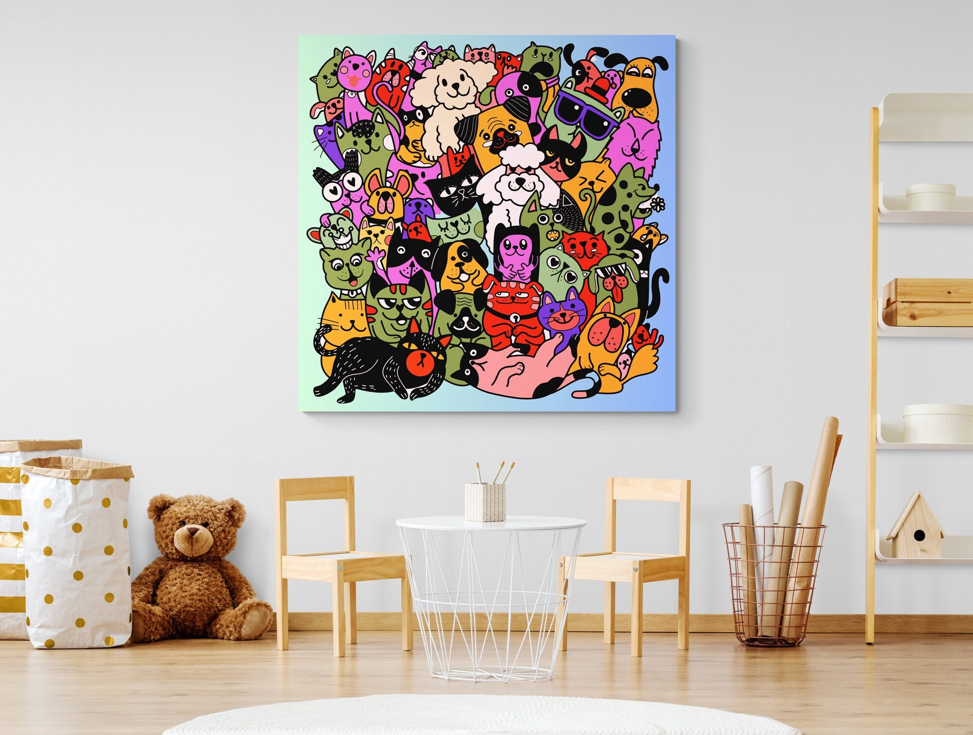 Funny Dogs and Cats Cartoon Characters Canvas Wall Art Fun and Playful ...