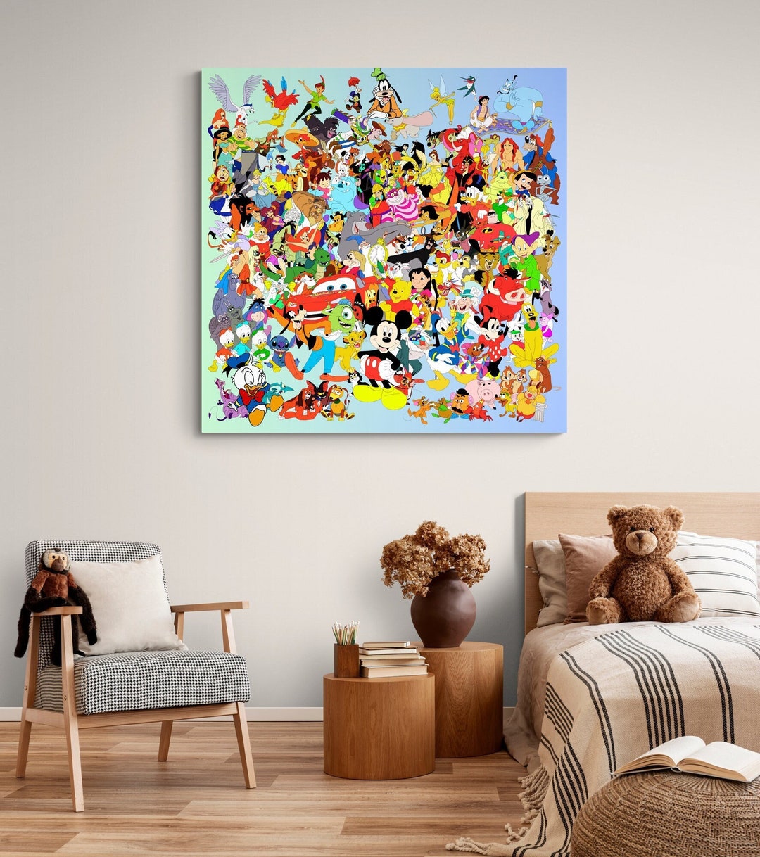Abstract Disney Cartoon Characters Canvas Wall Art - Fun and Playful ...