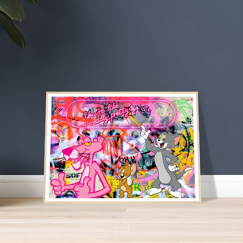 Fine Art Pink Panther With Tom and Jerry Retro Cartoons Graffiti Style ...
