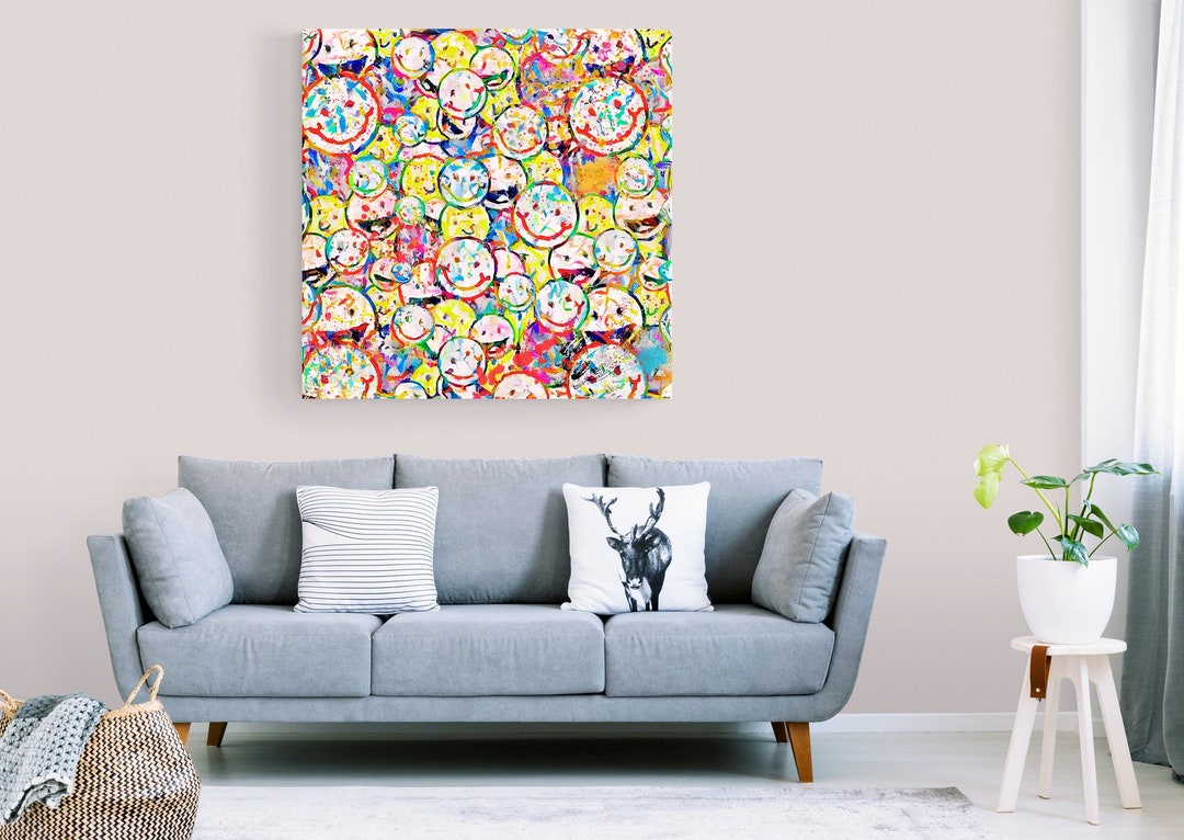 Abstract Art With Emoji Faces Colorful and Fun Wall Decor - Etsy