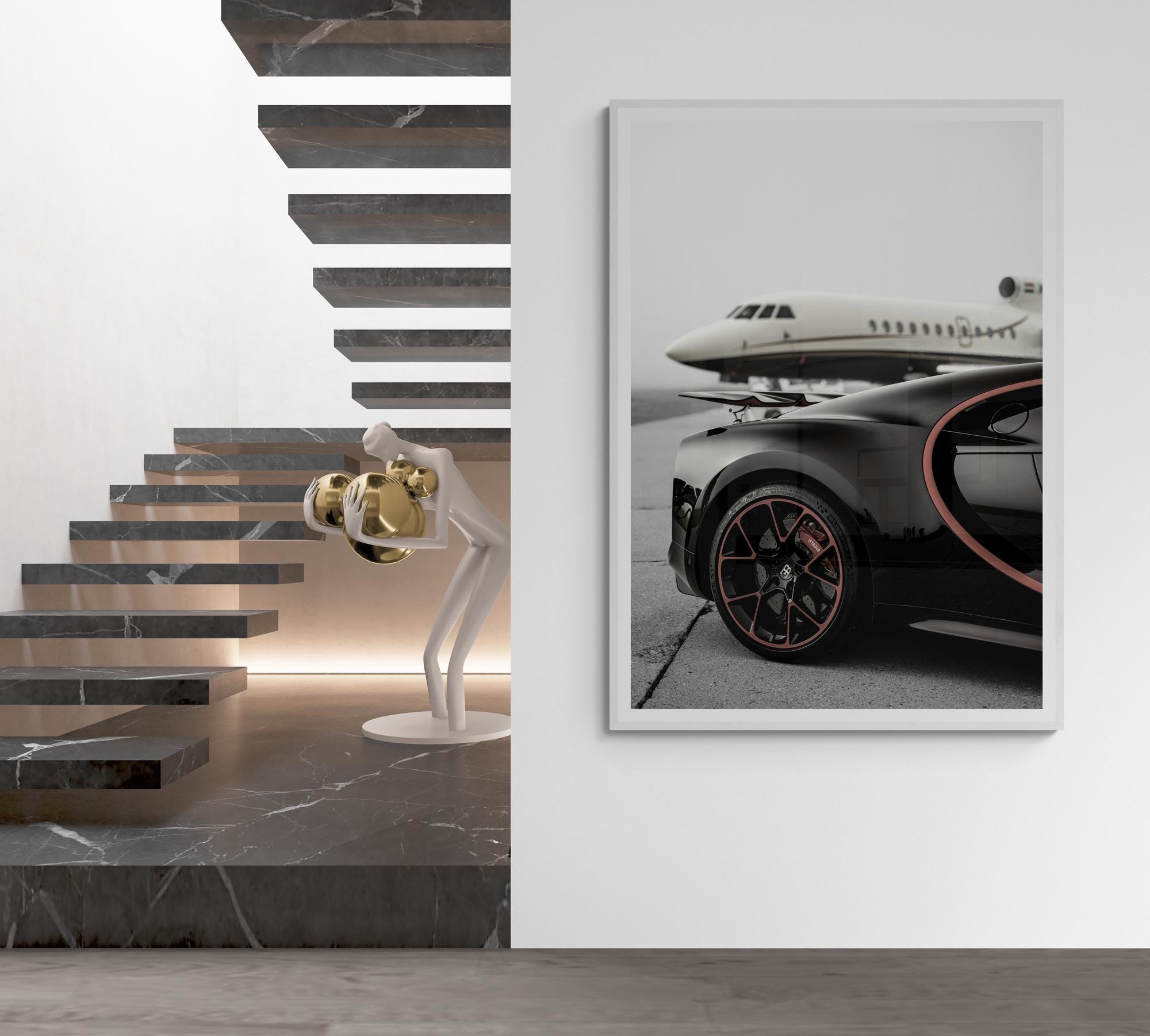 Fine Art Bugatti Supercar and Private Jet Print - Framed Fine Art ...