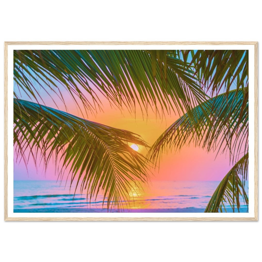 Tropical Beach Sunset Print - Palm Leaves Ocean Fine Art Photography ...