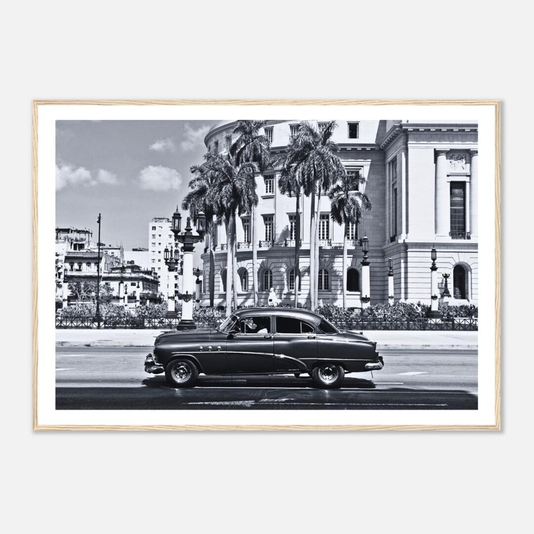 Fine Art Black and White Cuba Havana Print - Vintage Car Framed Black ...