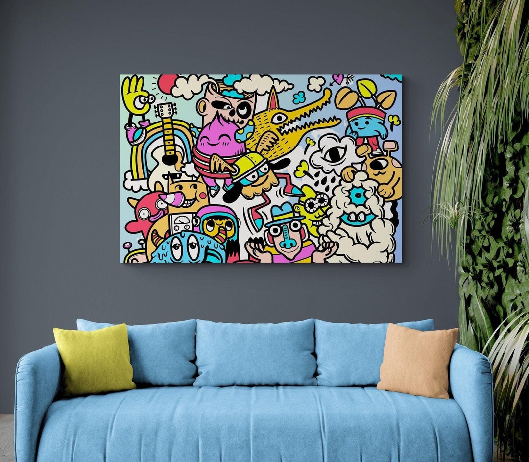 Colorful Comic Cartoon Characters Canvas Wall Art Print - Colorful ...