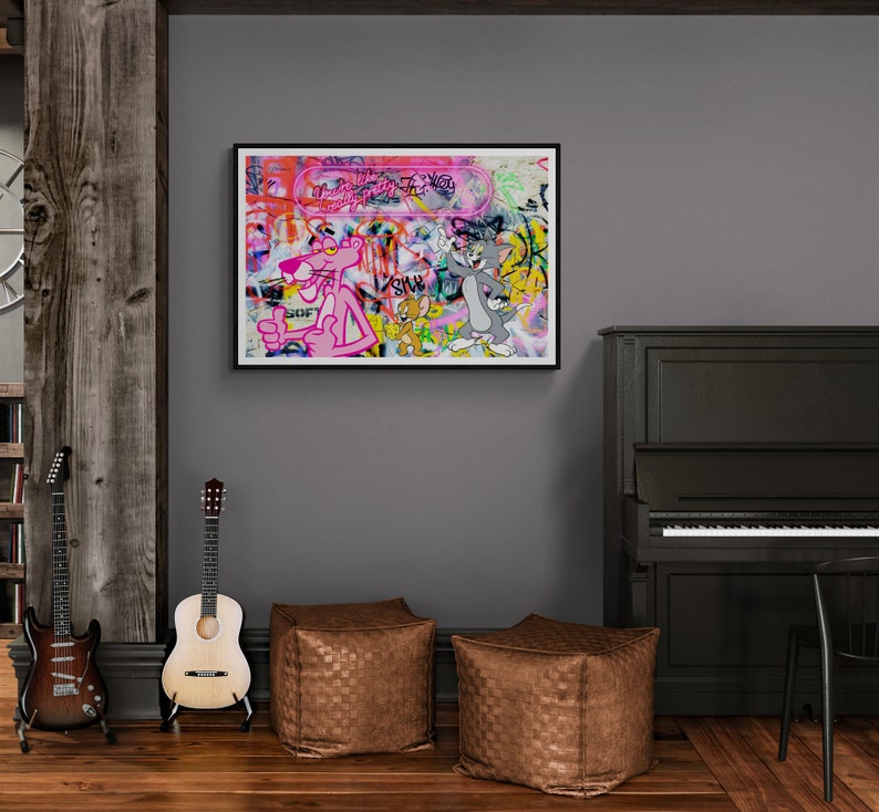 Fine Art Pink Panther With Tom and Jerry Retro Cartoons Graffiti Style ...