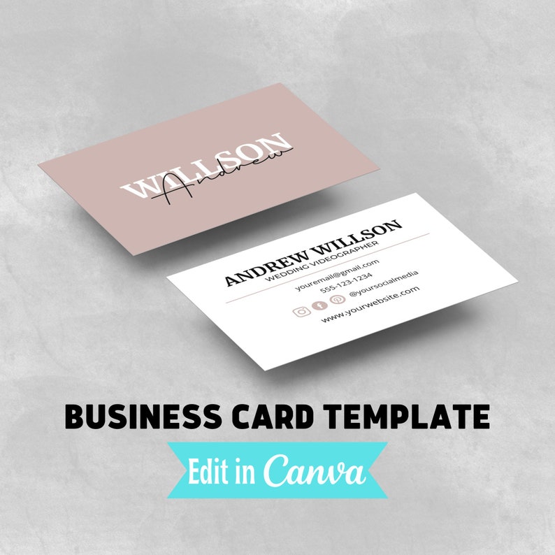 Business Visiting Card Template Set of 5, Canva, Minimal Editable Black ...
