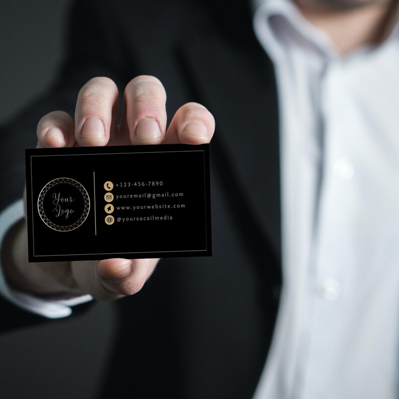 Business Visiting Card Template Set of 5, Canva, Minimal Editable Black ...