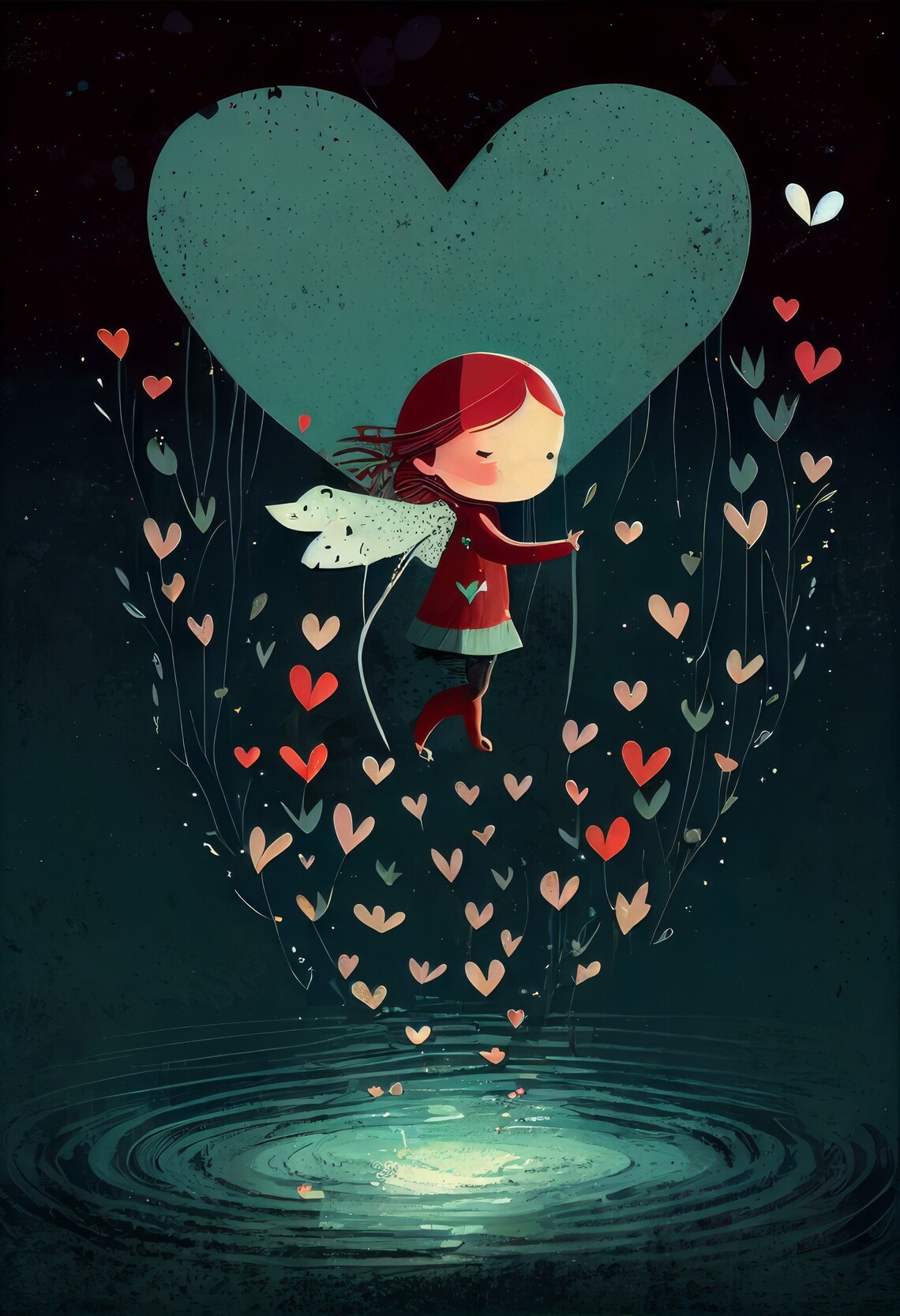 Cupid Harvesting Hearts in the Night - Printable, Digital Greeting Card ...