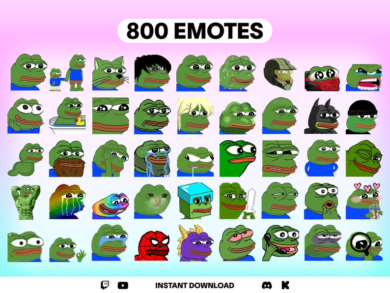 800 Pepe Emotes Pack for Twitch Youtube Discord Kick Animated Emotes ...