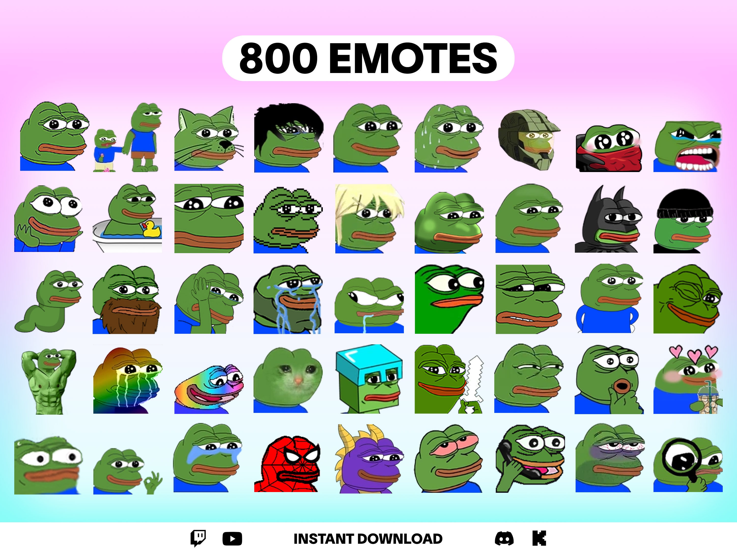 800 Pepe Emotes Pack for Twitch Youtube Discord Kick Animated Emotes ...