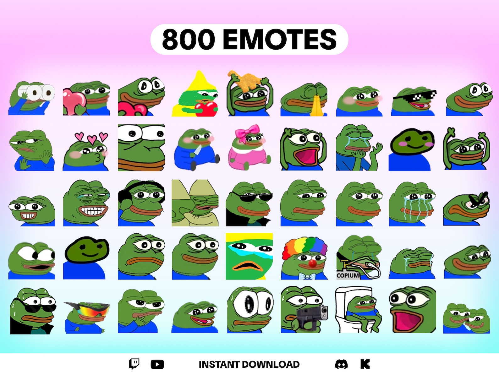 800 Pepe Emotes Pack for Twitch Youtube Discord Kick | Animated Emotes ...