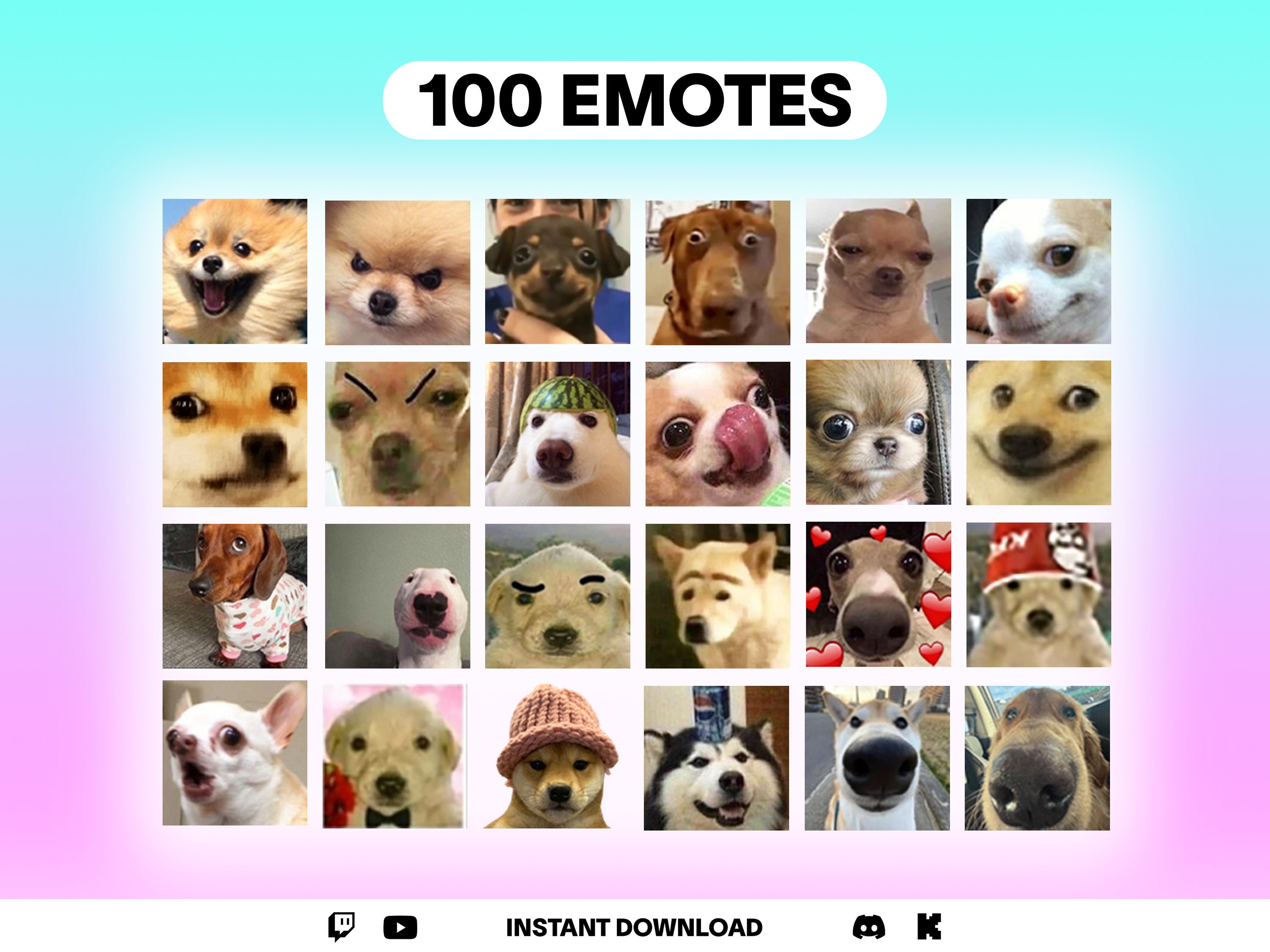 100 Dog Emotes Pack: Funny Meme Emotes for Twitch, Youtube, Discord ...