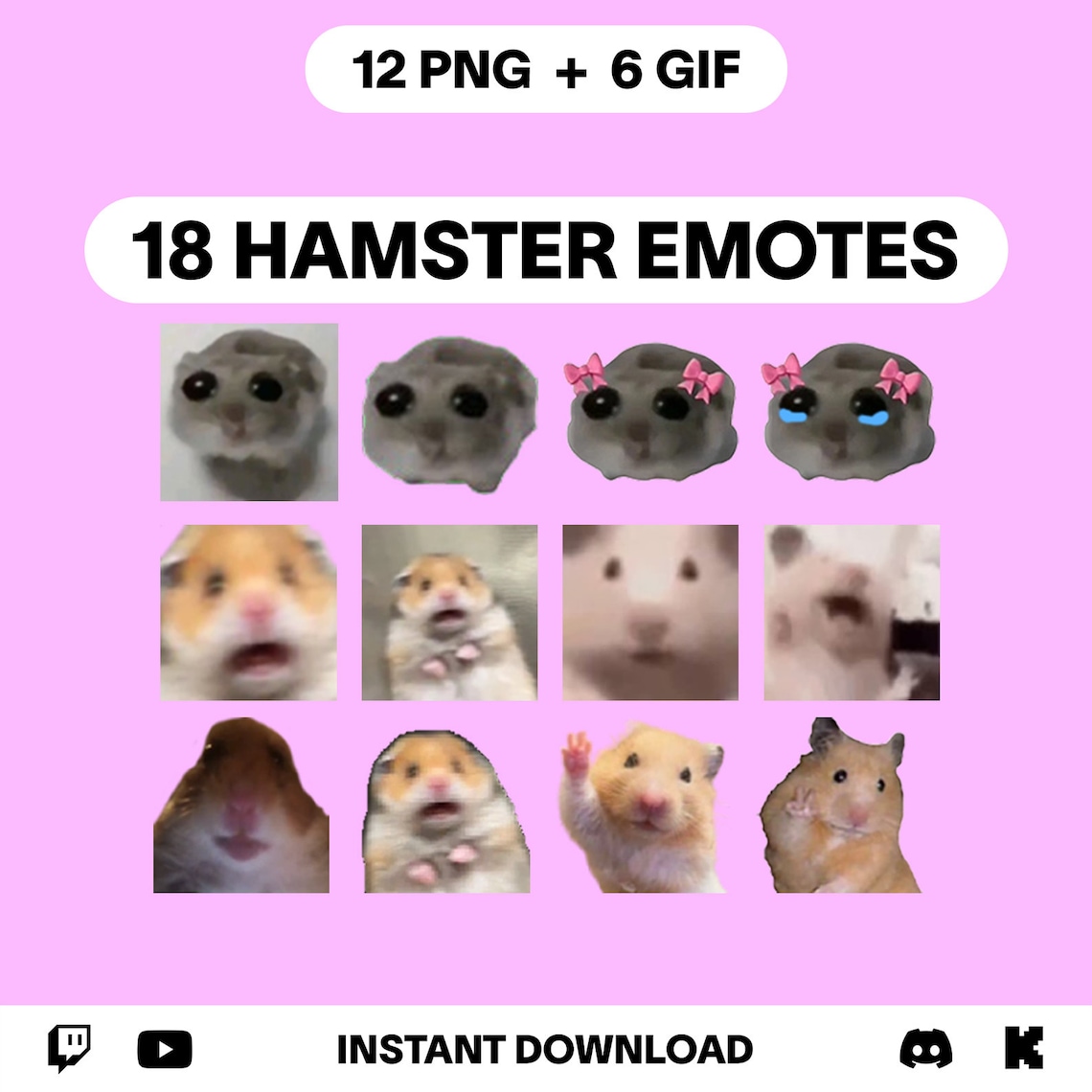 18 Hamster Emotes Pack | Cute Sad Hamster With Bow | Twitch Youtube ...