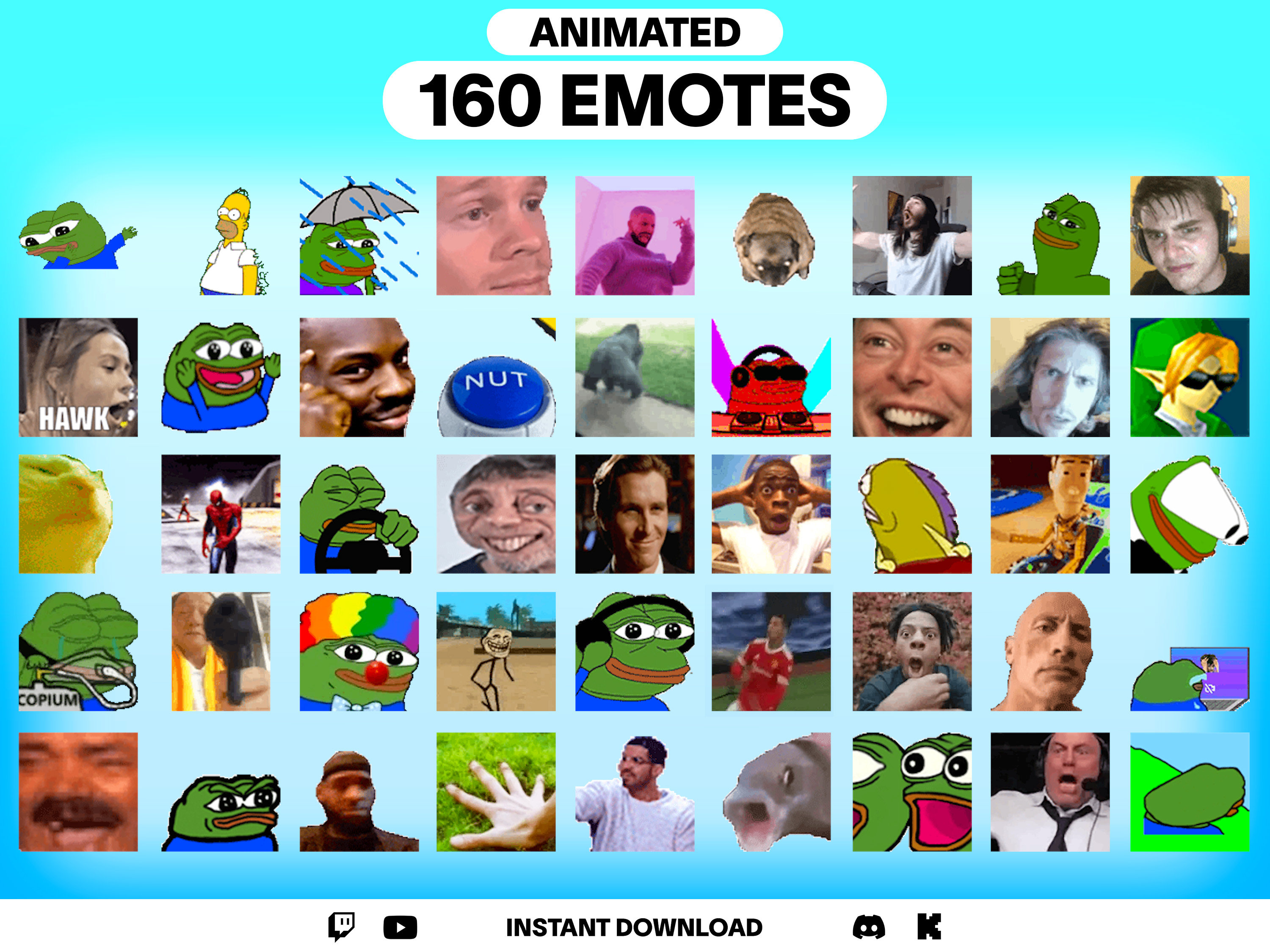 160 Animated Meme Emotes Pack: Twitch, Youtube, Discord, Kick (GIF ...