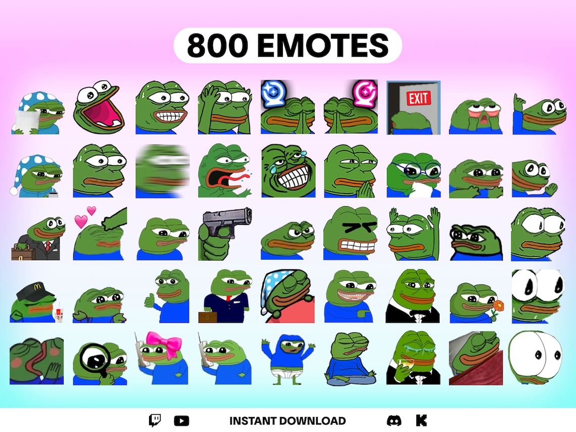 800 Pepe Emotes Pack for Twitch Youtube Discord Kick Animated Emotes ...