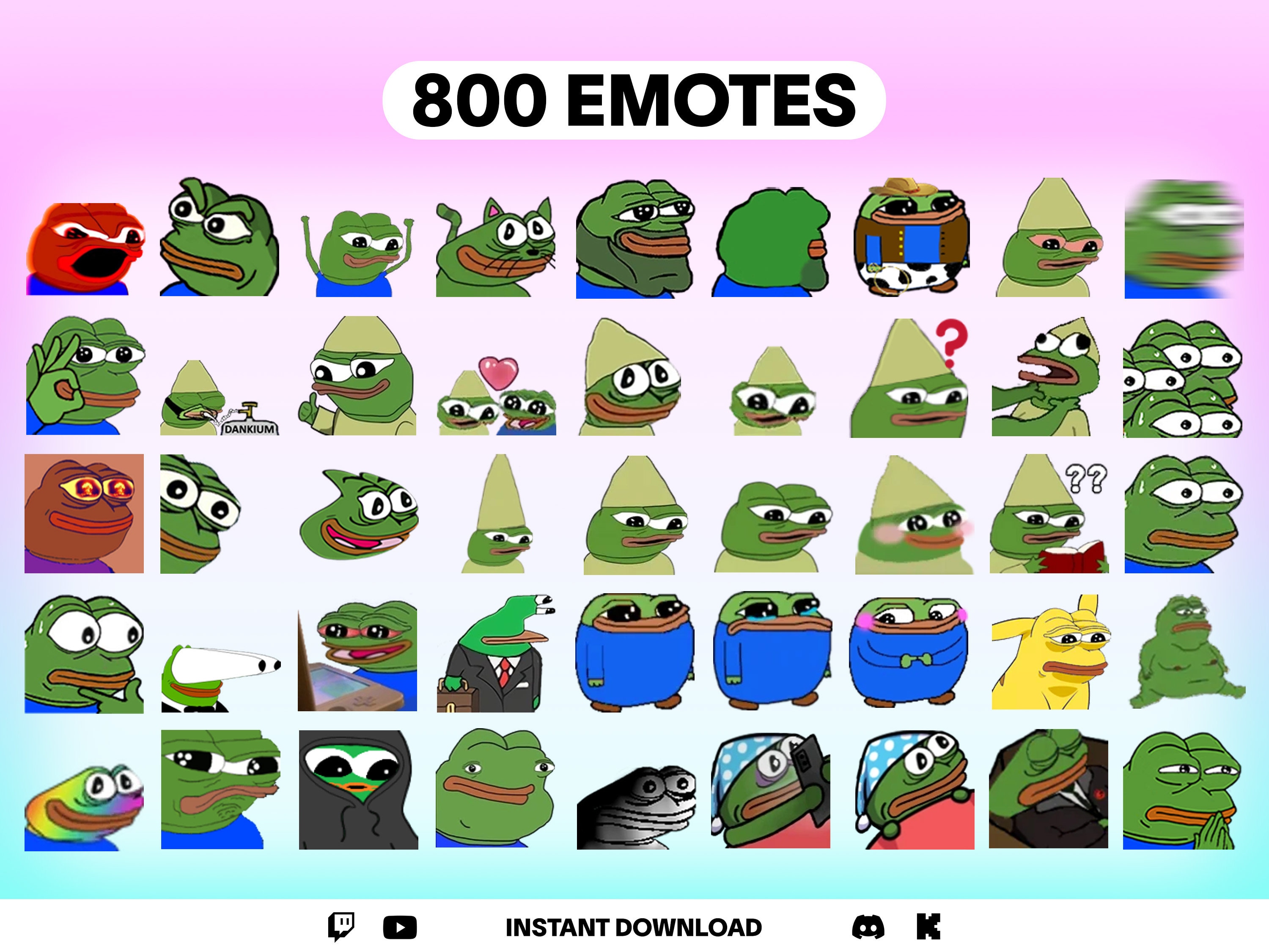 800 Pepe Emotes Pack for Twitch Youtube Discord Kick Animated Emotes ...