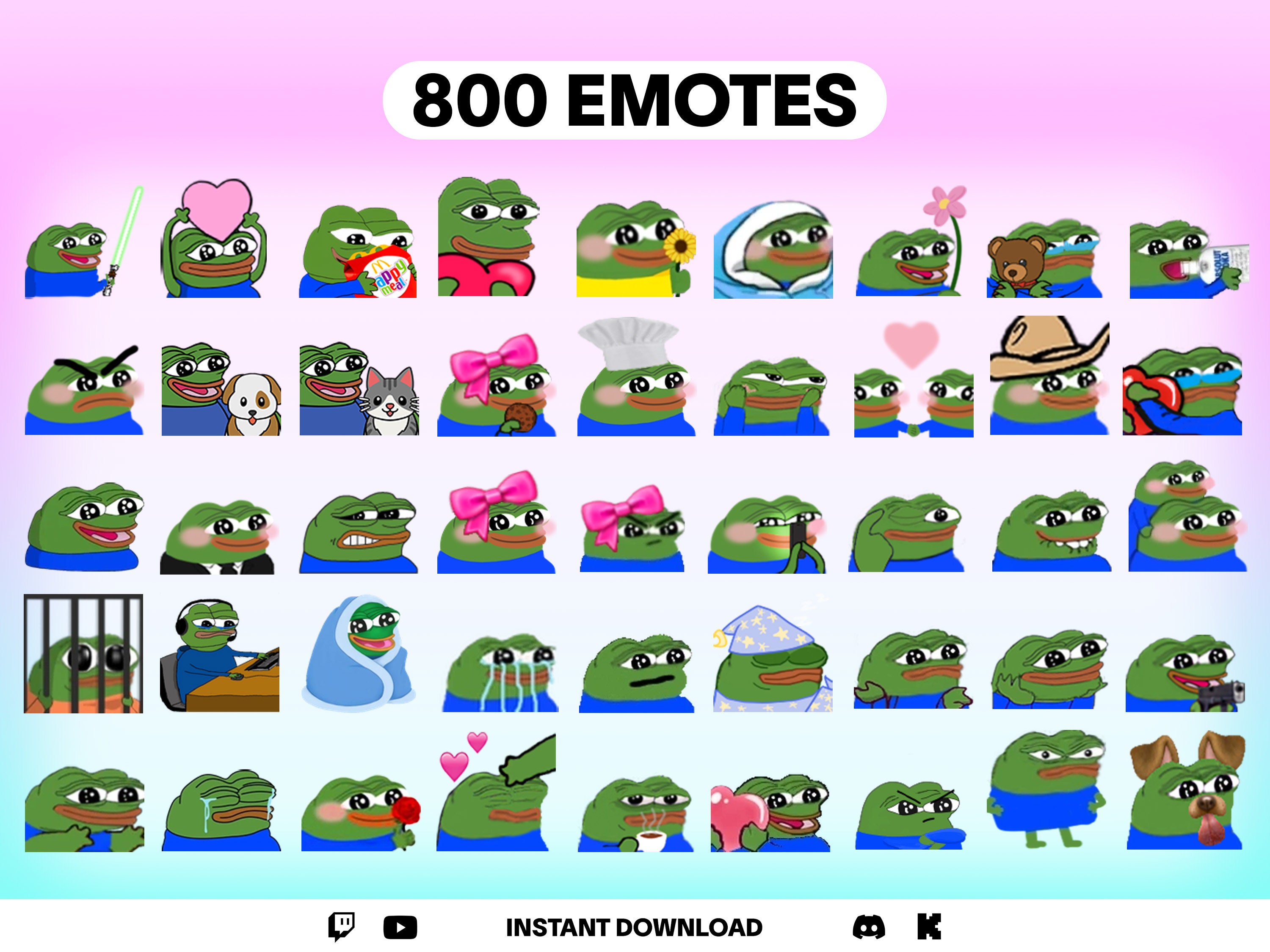 800 Pepe Emotes Pack for Twitch Youtube Discord Kick Animated Emotes ...