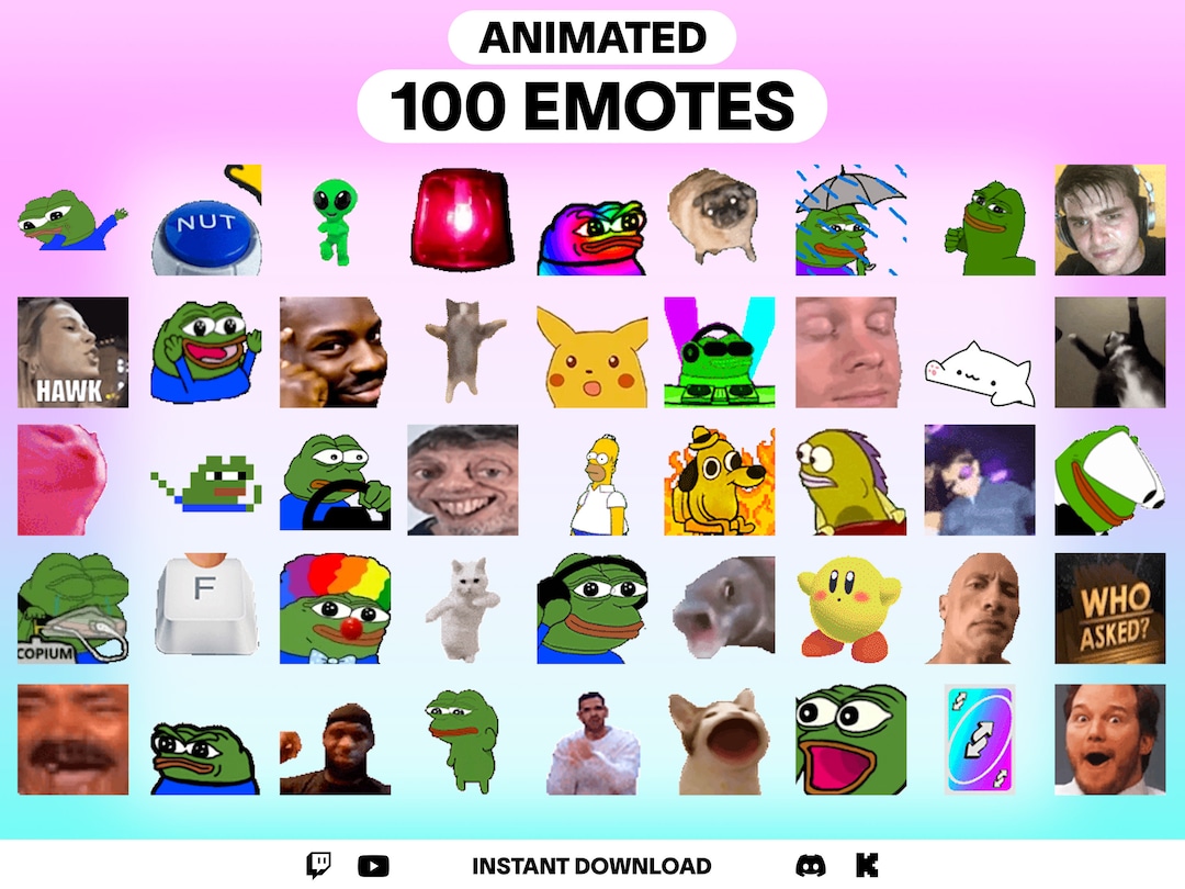 100 Animated Meme Emotes Pack: Twitch, Youtube, Discord, Kick (GIF) - Etsy