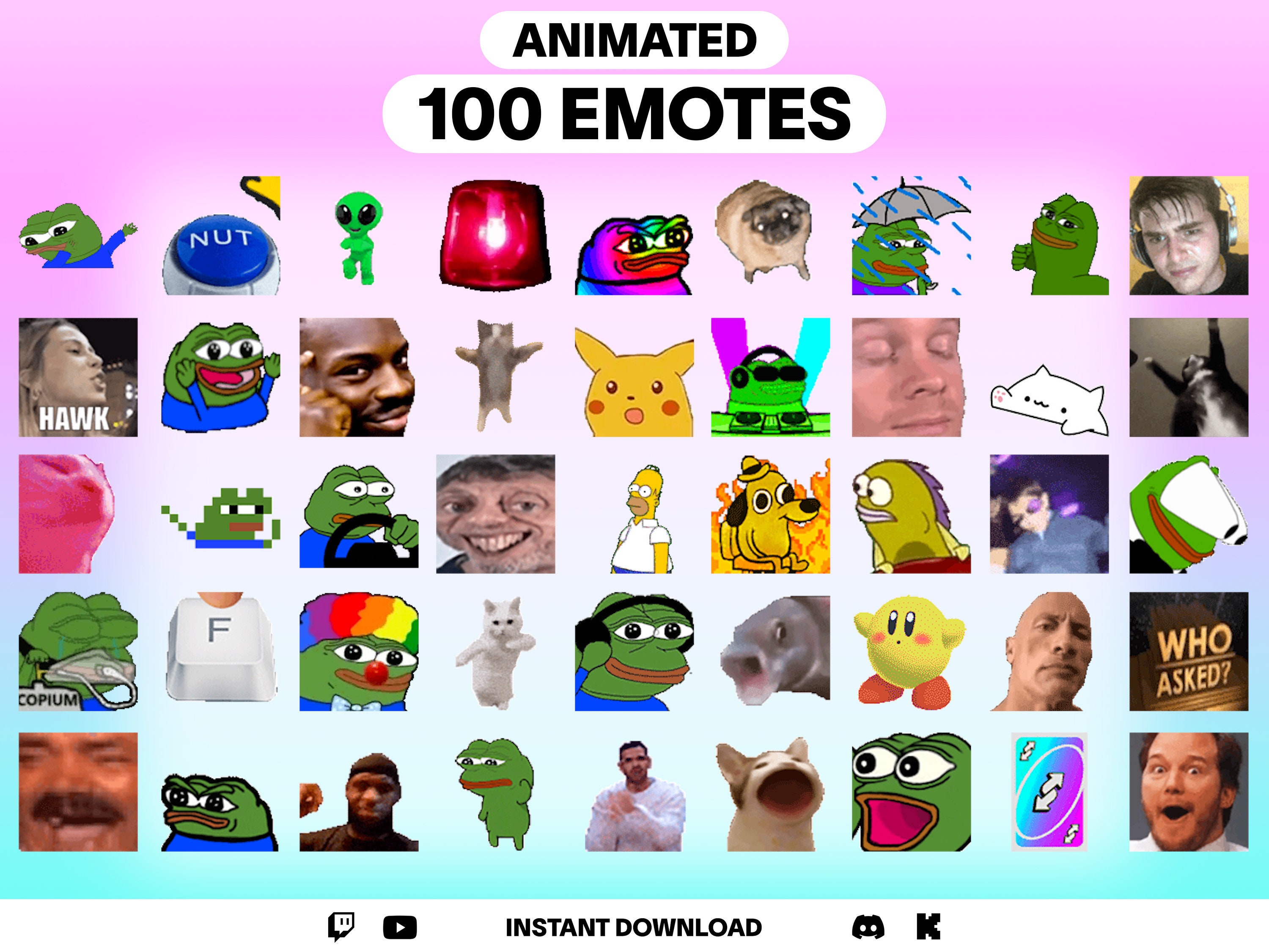 100 Animated Emotes Pack for Twitch, Youtube, Discord, Kick Top ...