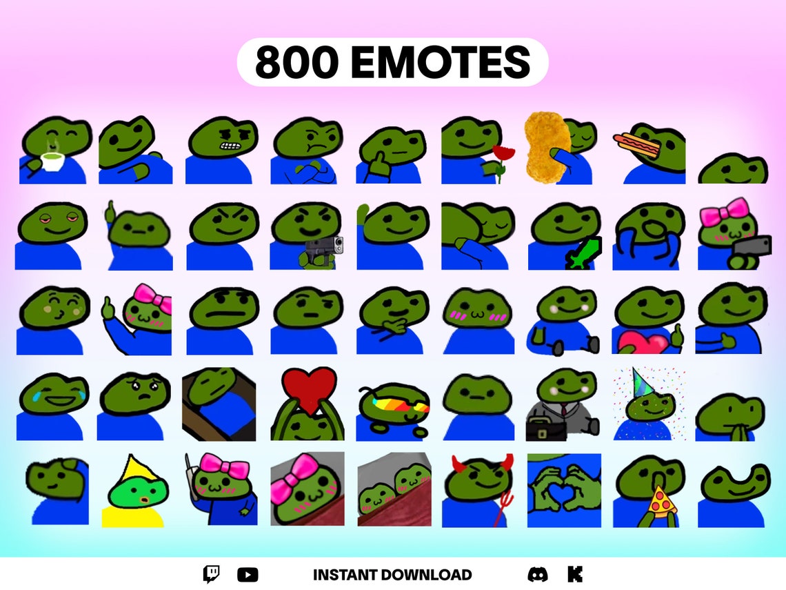 800 Pepe Emotes Pack for Twitch Youtube Discord Kick Animated Emotes ...