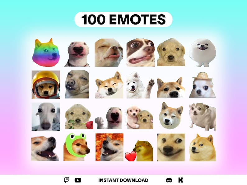 100 Dog Emotes Pack: Funny Meme Emotes for Twitch, Youtube, Discord ...