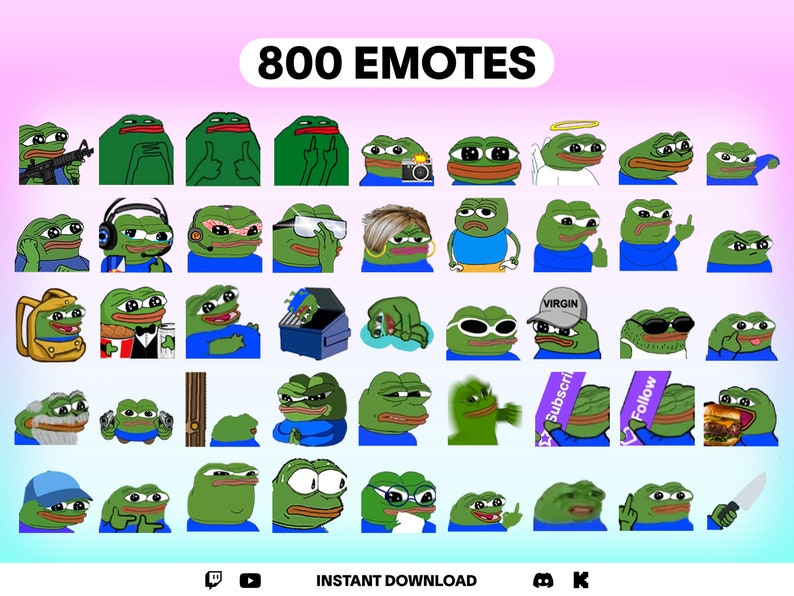 800 Pepe Emotes Pack for Twitch Youtube Discord Kick Animated Emotes ...