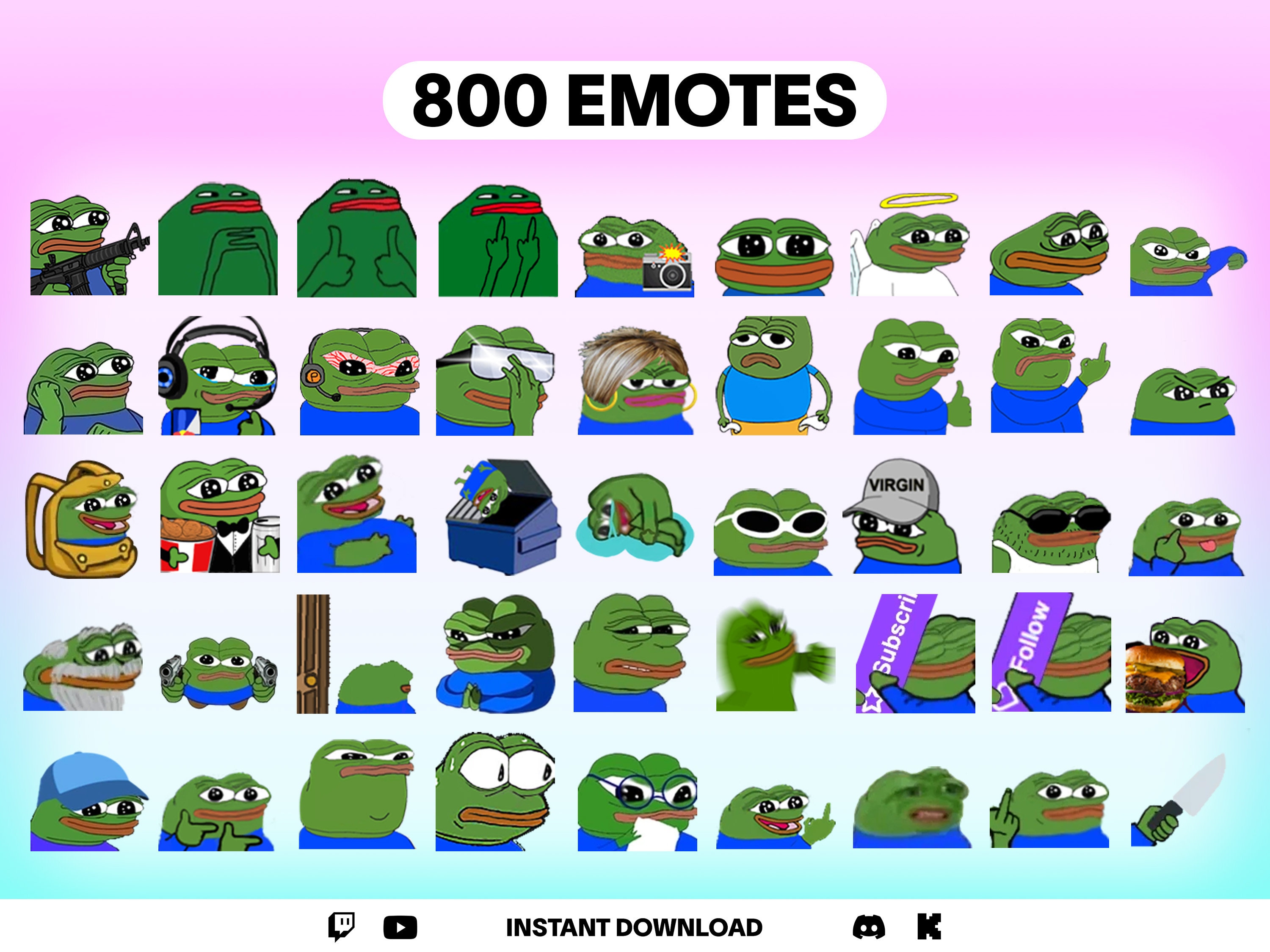 800 Pepe Emotes Pack for Twitch Youtube Discord Kick Animated Emotes ...