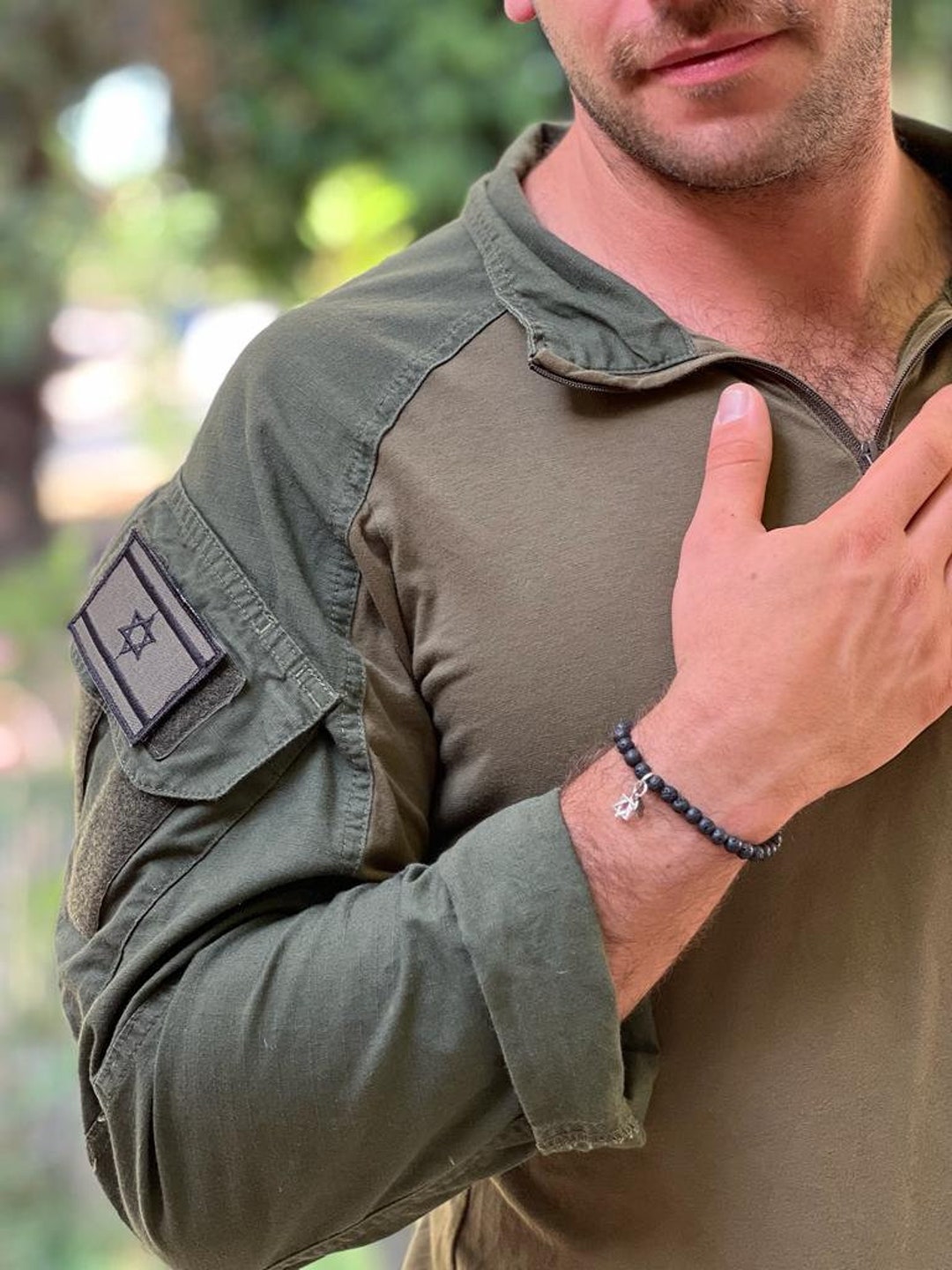 Silver Star of David Bracelet. Lava Stone Magen David With Hamsa ...