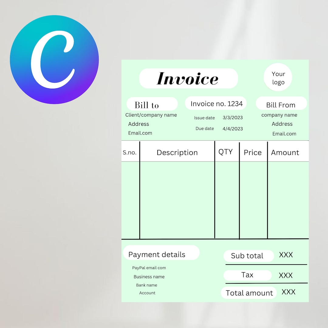 Invoice Canva Template Printable Invoice Template Editable - Etsy