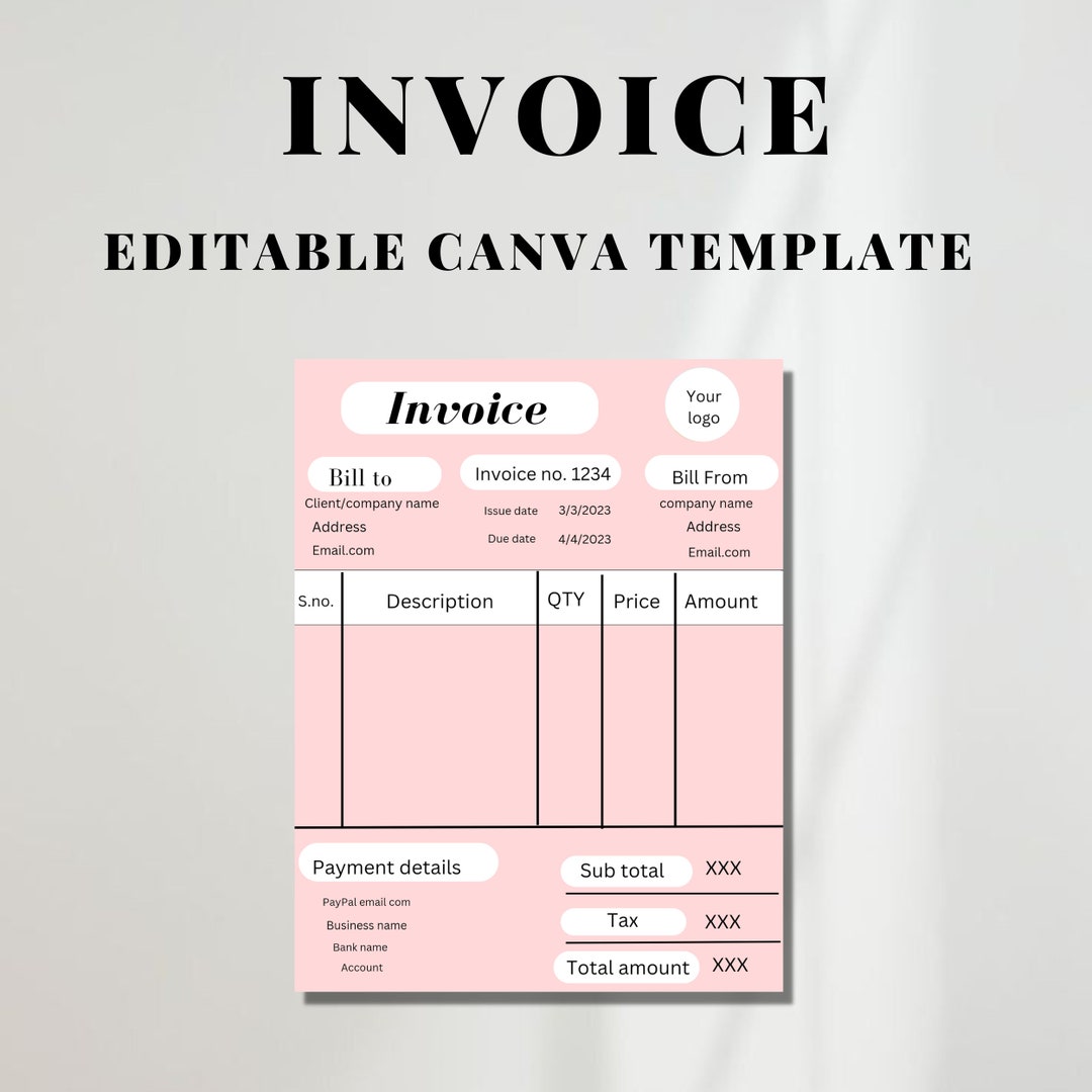 Invoice Template Editable Invoice Canva Templateinvoice - Etsy