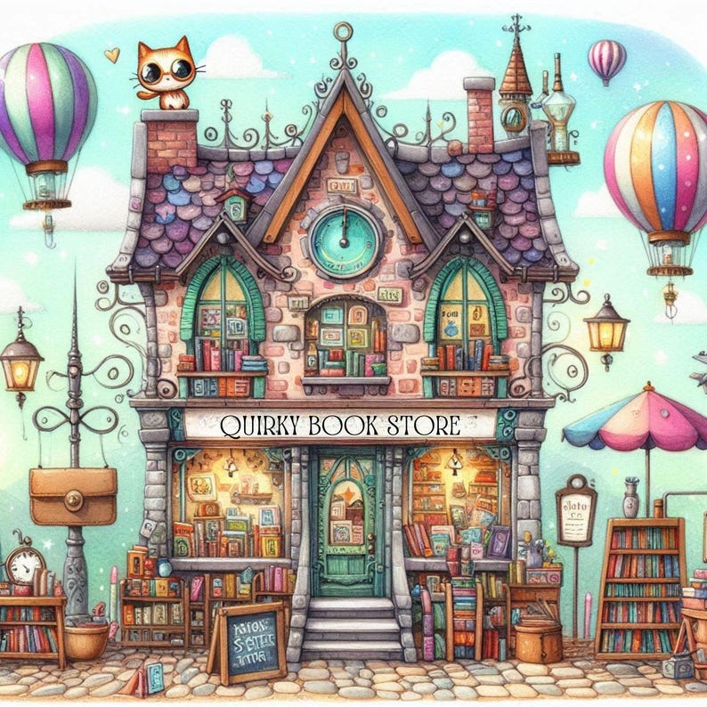 Whimsical Quirky Book Store Clipart Bundle 10 High Res Aquarell Jpgs ...