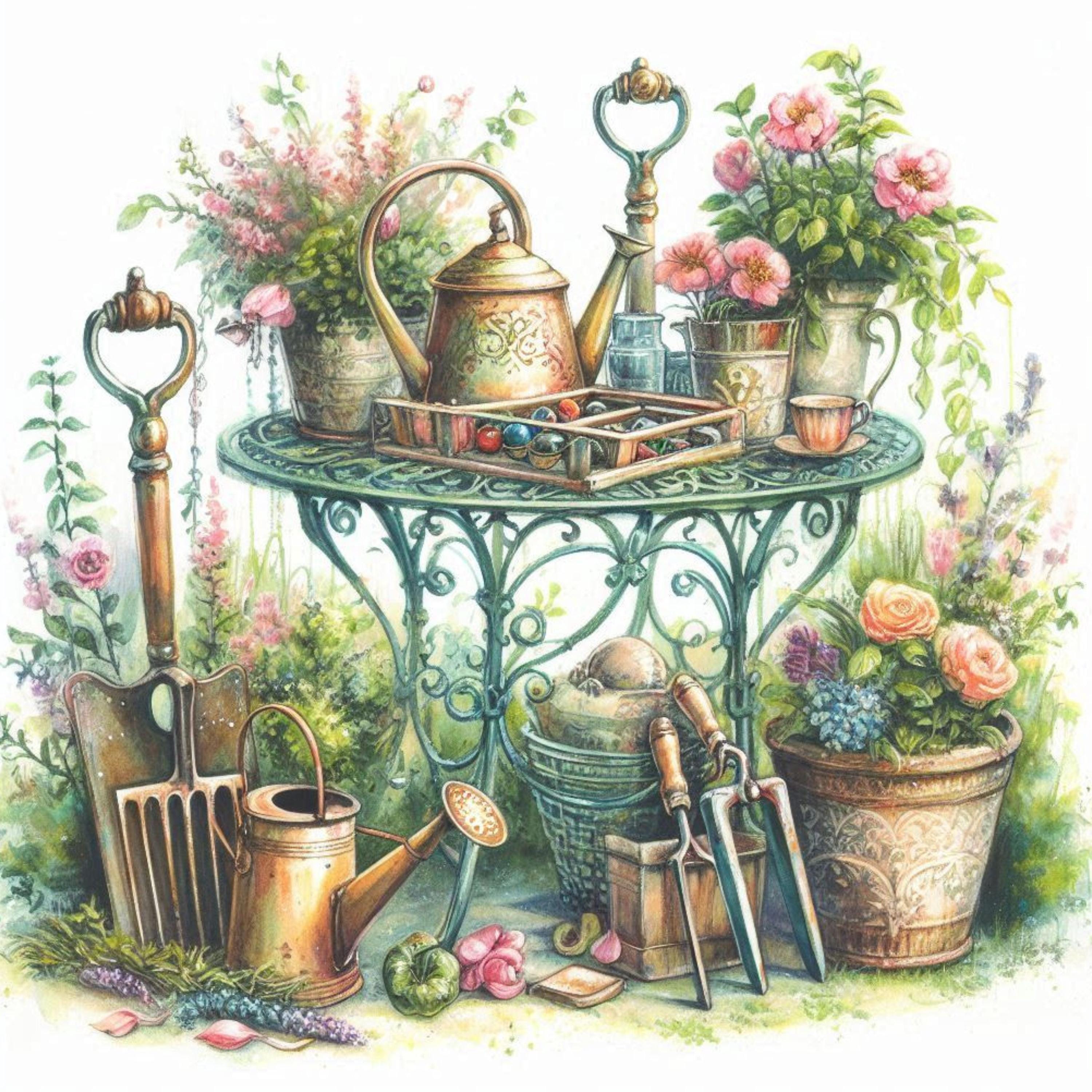 Shabby Chic Gardening Table Clipart Bundle/10 Watercolour Jpgs Junk ...
