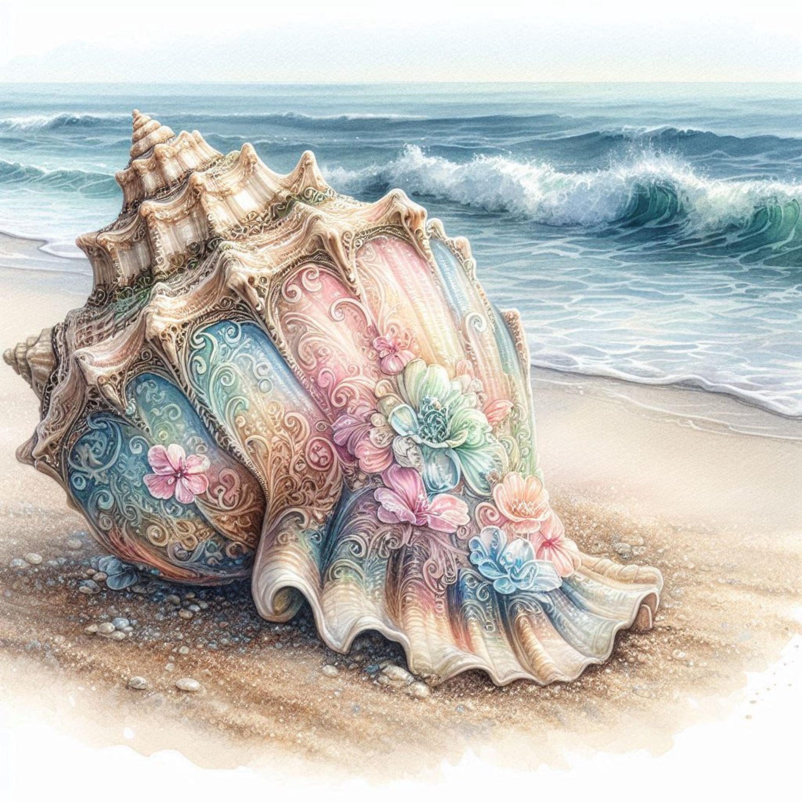 Shabby Chic Sea Shell Clip Art Bundle 10 Watercolour Jpgs Junk Journal ...