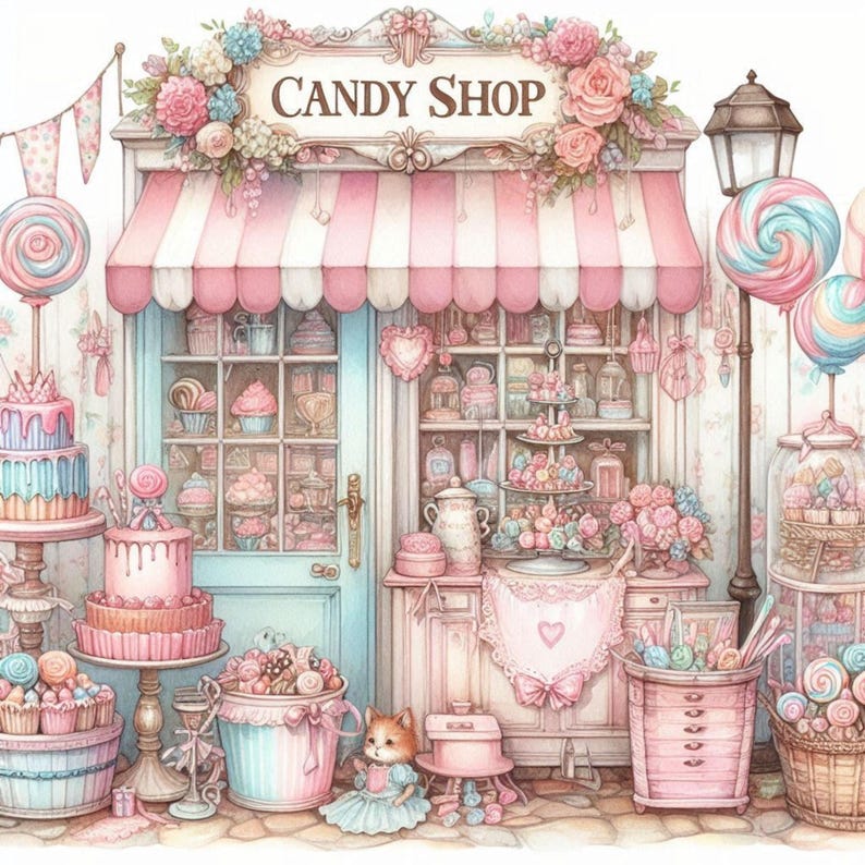 Shabby Chic Candy Shop Clip Art Bundle 10 Watercolour Jpgs Junk Journal ...