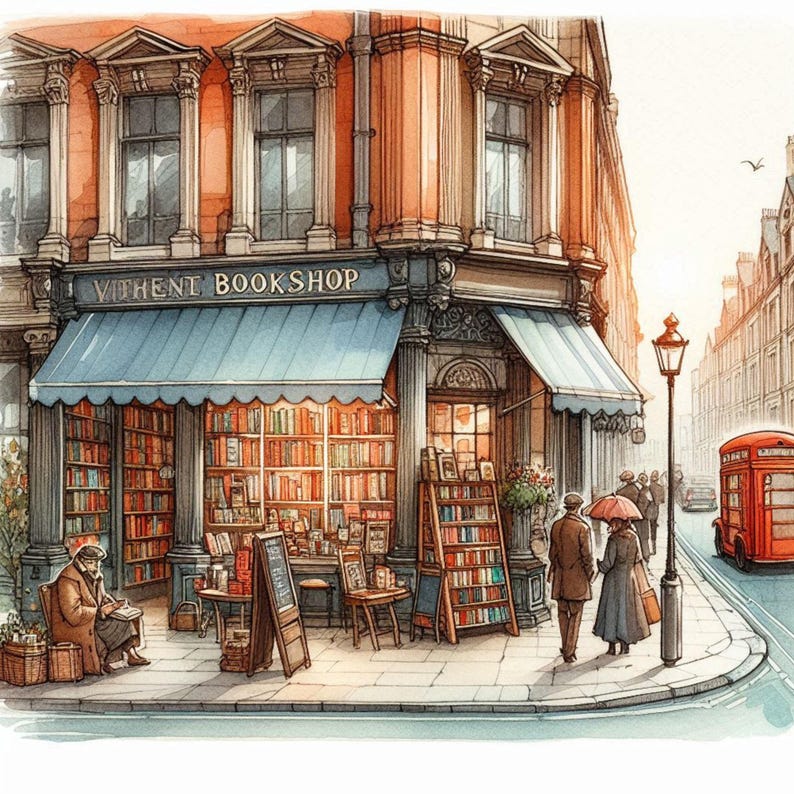 Retro Bookshop Clip Art Bundle 10 Watercolour JPG Junk Journal ...