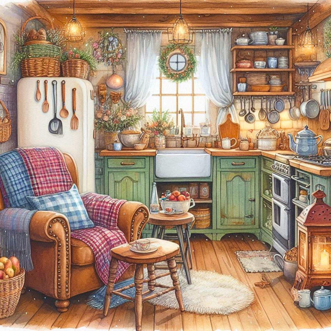 Cozy Farmhouse Kitchen Clipart Bundle – 12 Vintage Watercolor Jpgs ...