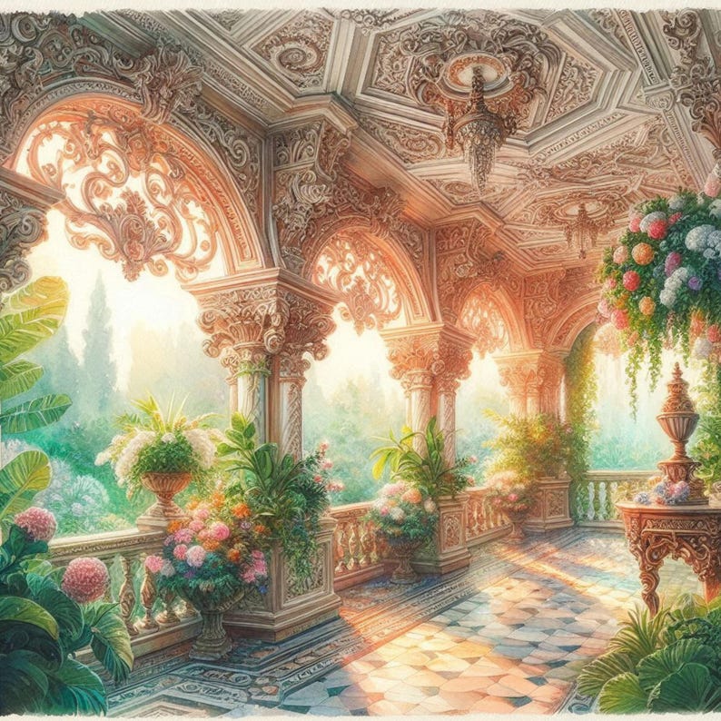 Rococo Veranda Clip Art Bundle 10 High Res Watercolour Jpgs for Junk ...