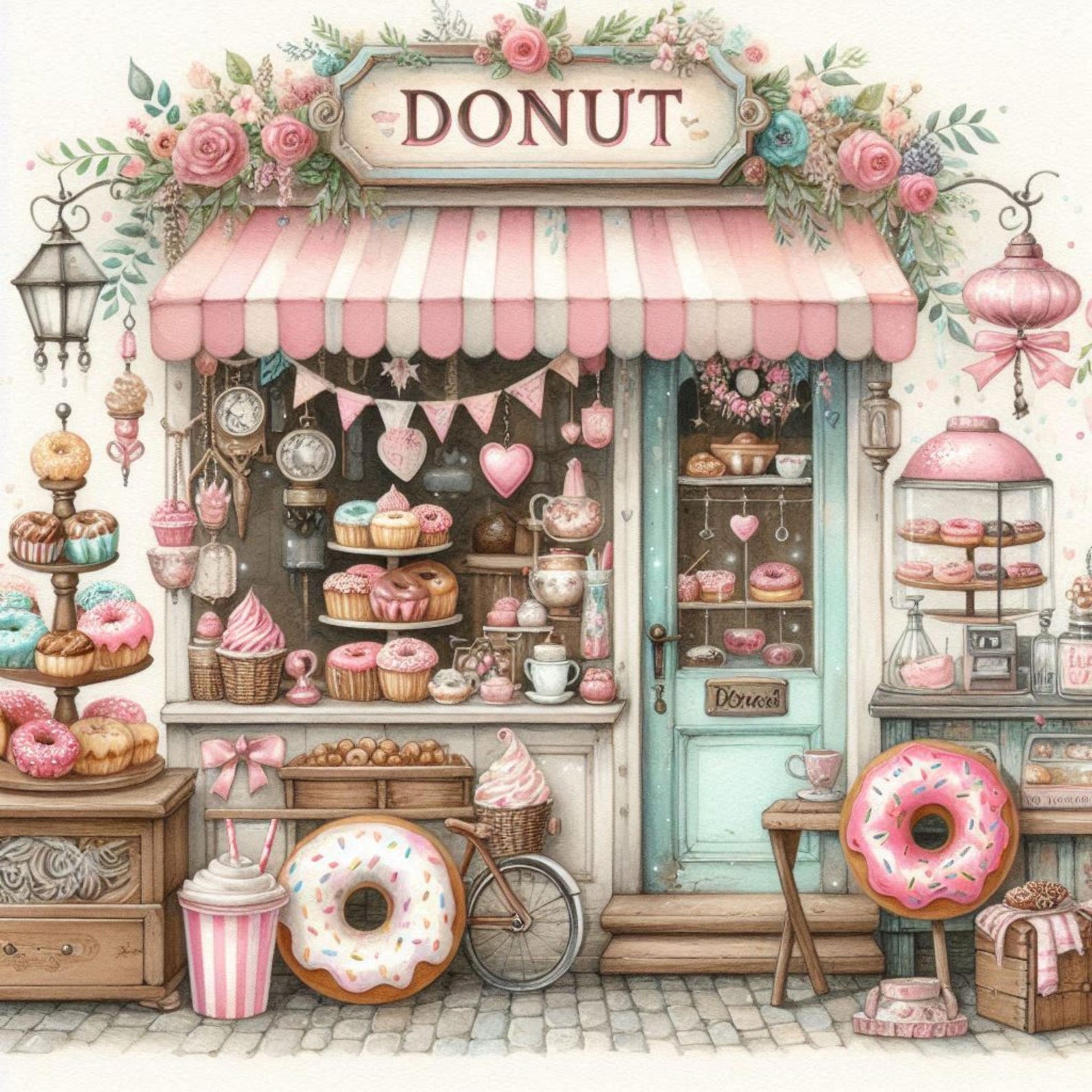 Shabby Chic Donut Shop Clip Art Bundle 13 Watercolour Jpgs Junk Journal ...