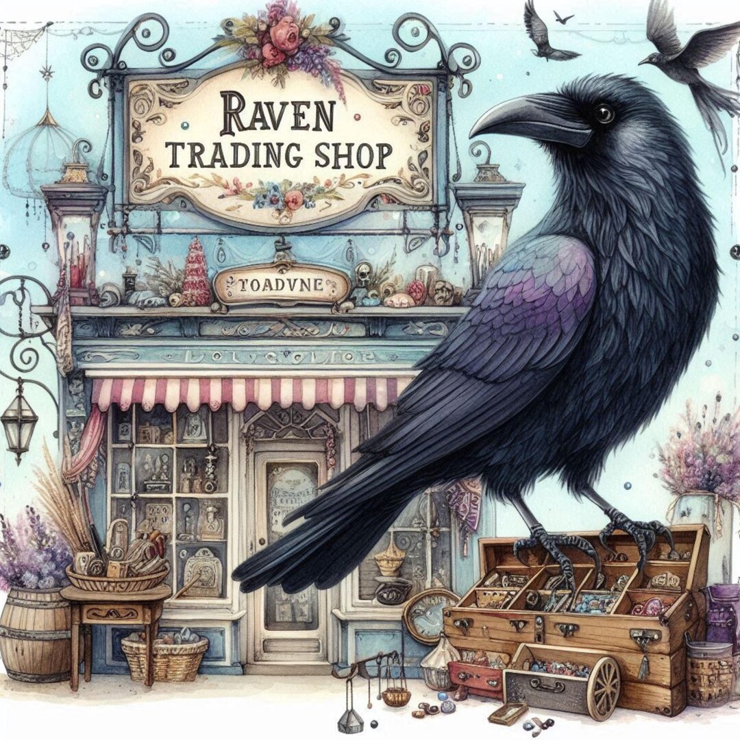 Shabby Chic Raven Shop Clipart Bundle/10 Watercolour JPG Junk Journal ...