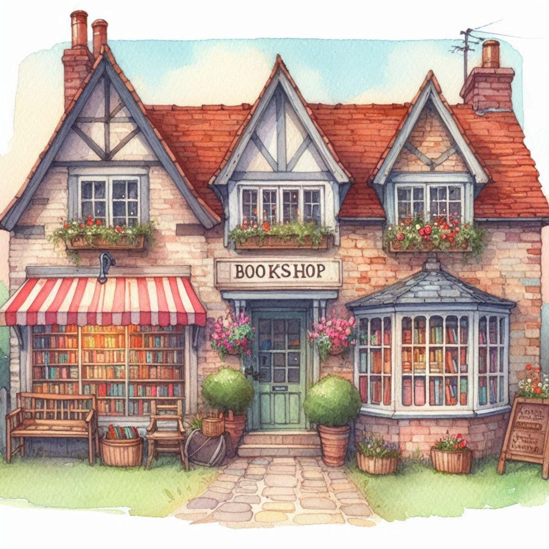 Cottage Bookshop Clipart Bundle – Shabby Chic Watercolor House, Pastel ...