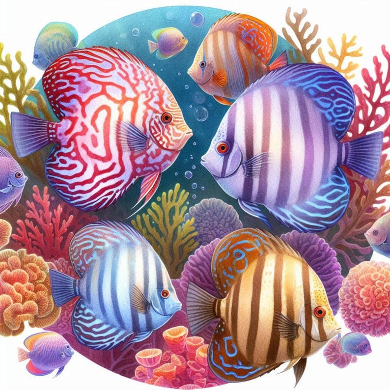 Discus Fish Clip Art Bundle/10 High Res Watercolour Jpg/junk Journal ...