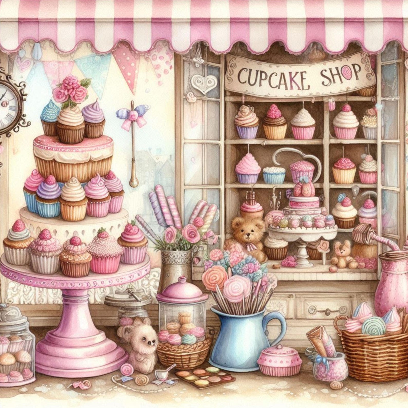Shabby Chic Cupcake Shop Clipart Bundle/10 Watercolor Bakery Jpg ...