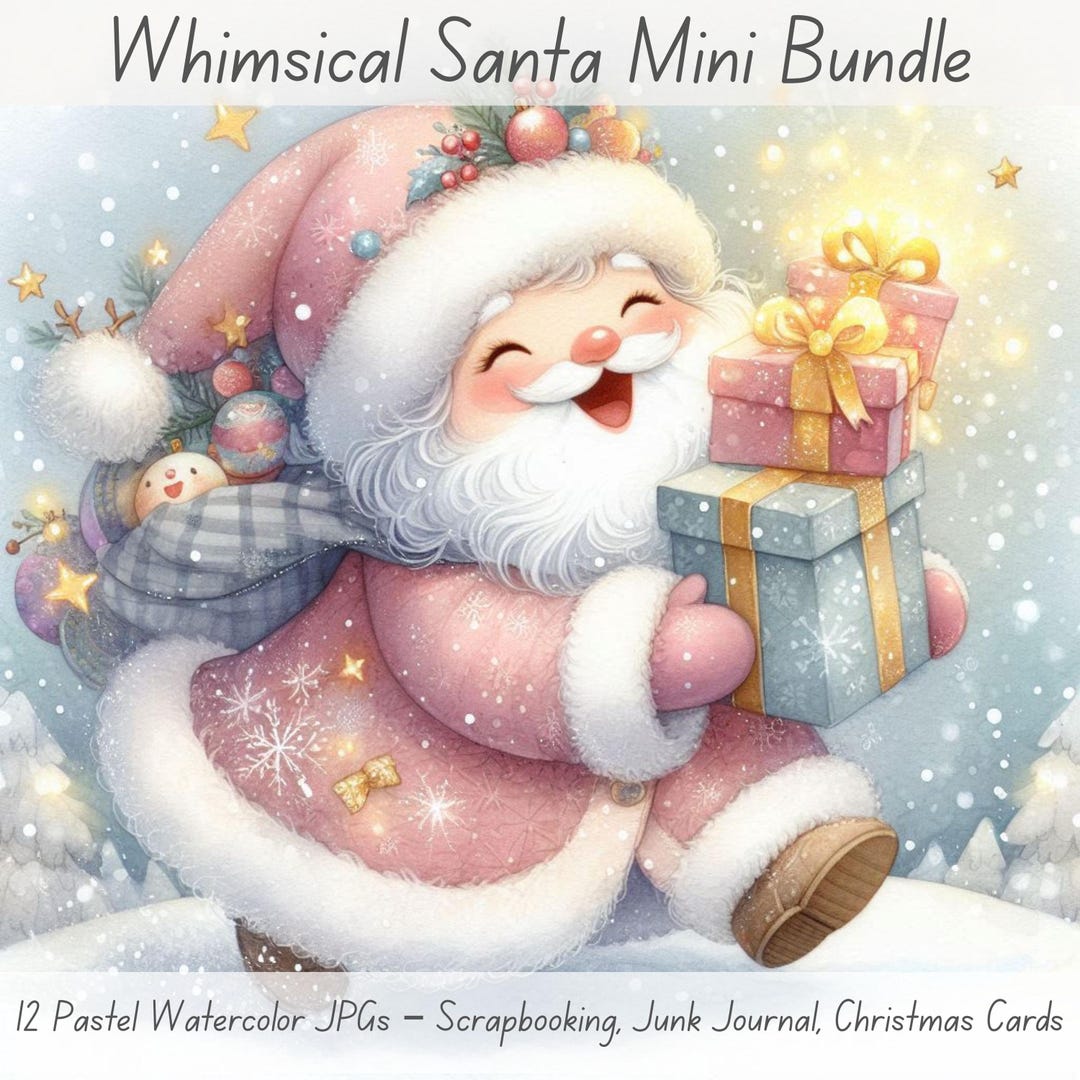 Whimsical Santa Claus Clipart Bundle – 12 Pastel Christmas Jpgs, Cute ...