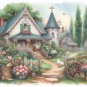 Shabby Chic Farm Clip Art Digital Paper Bundle 10 Watercolour JPG Junk ...