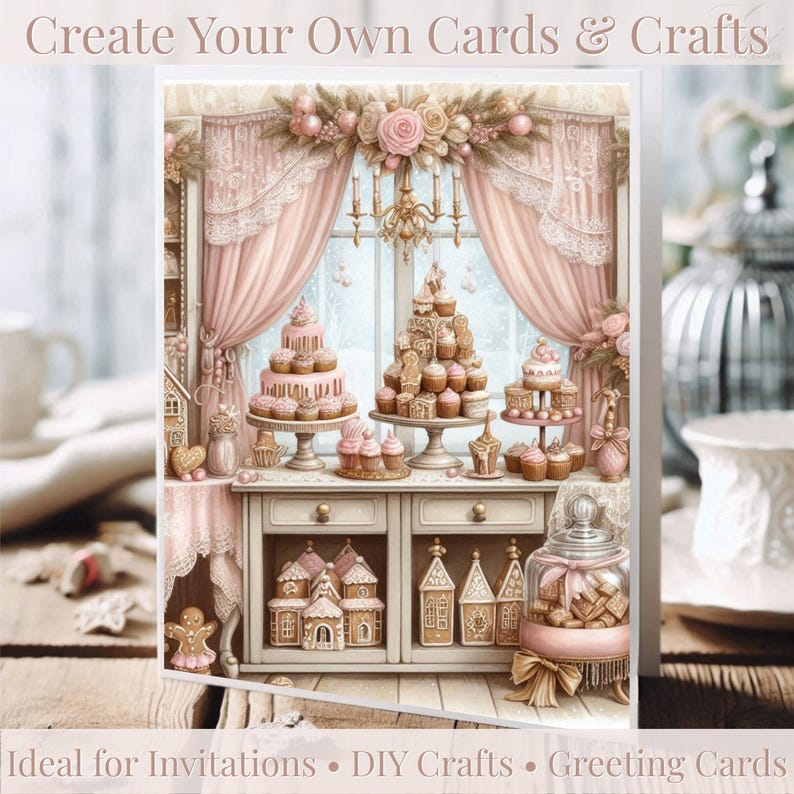 Shabby Chic Gingerbread Bakery Clipart Set, Pink Christmas Cottage Jpg ...