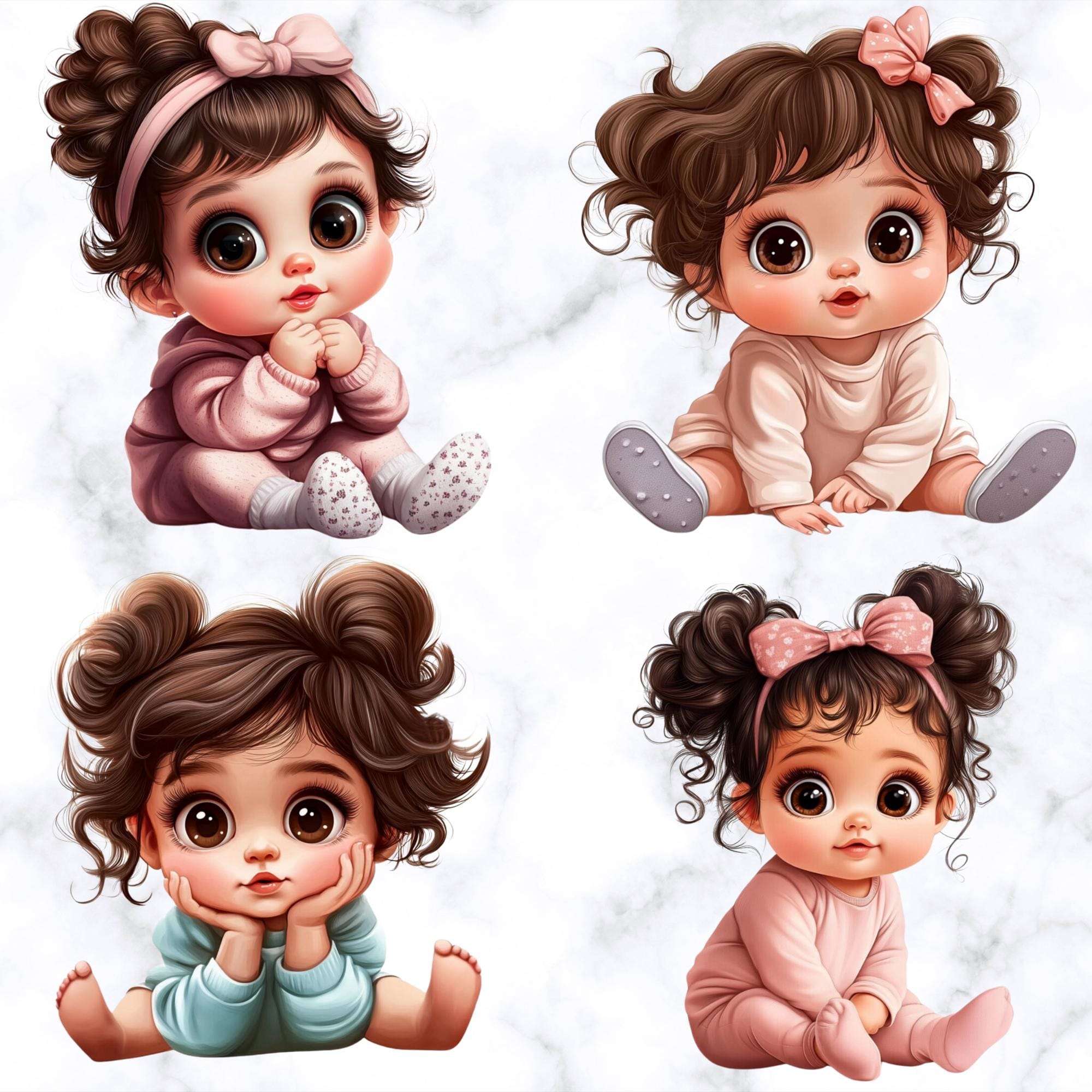 Adorable Chibi-style Newborn Baby Girl Clipart, 16 PNG, Transparent ...