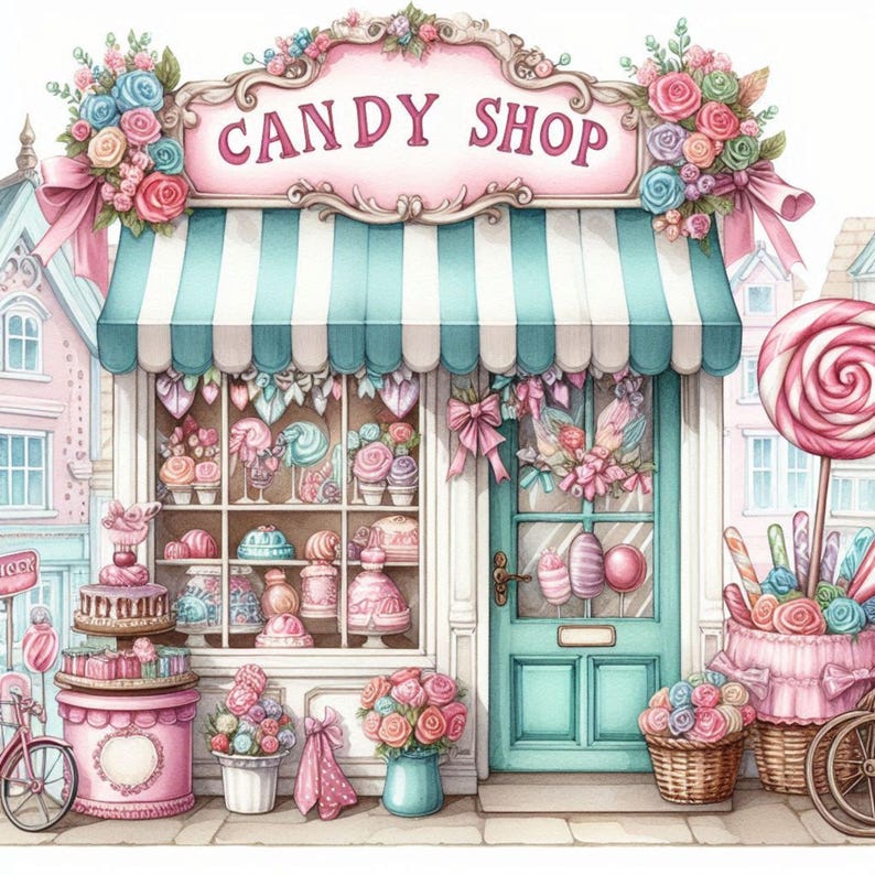 Shabby Chic Candy Shop Clip Art Bundle 10 Watercolour Jpgs Junk Journal ...