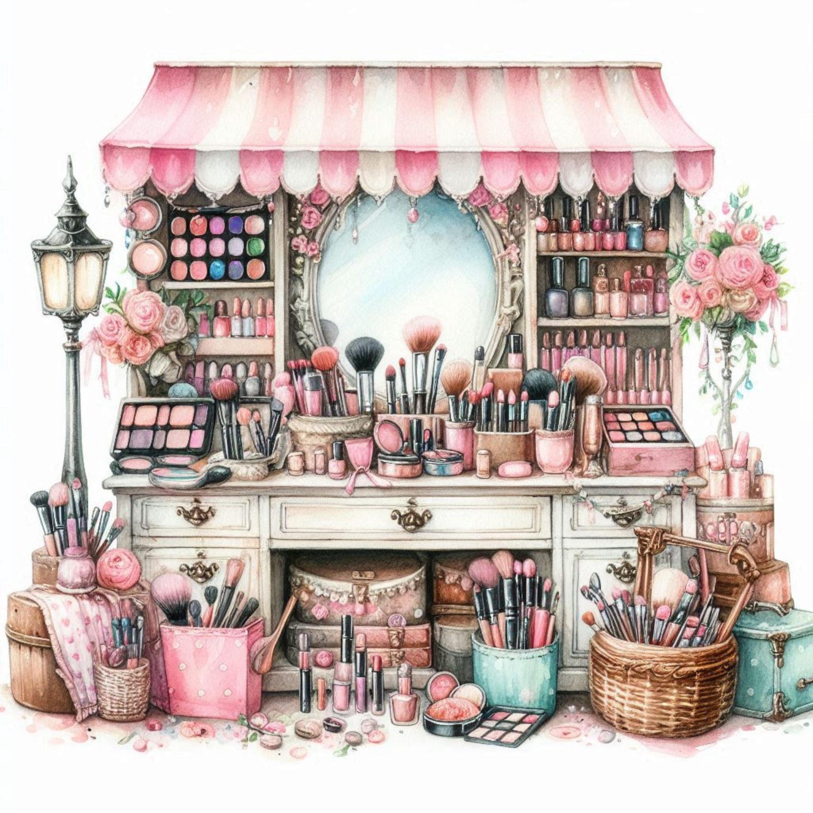 Shabby Chic Makeup Stall Clipart Bundle/10 High Watercolour JPG Junk ...